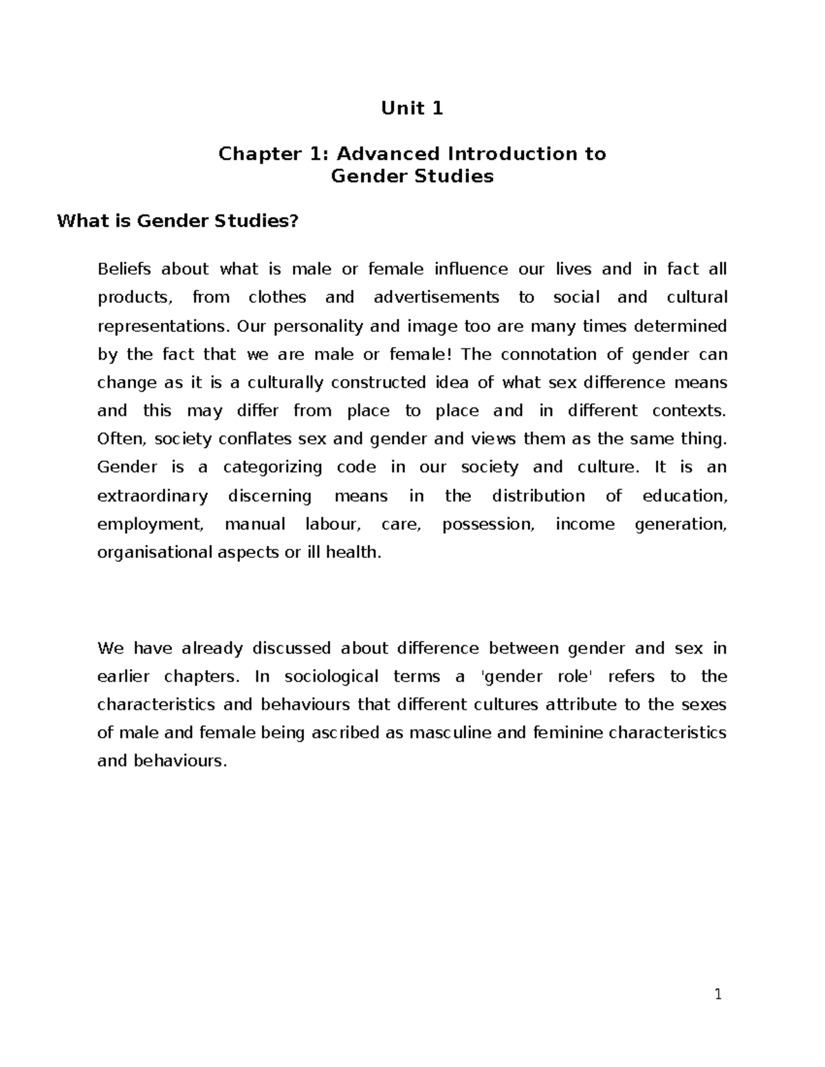 Unit 1 Chapter 1: Exploring Gender Studies and Its Cultural Impact ...