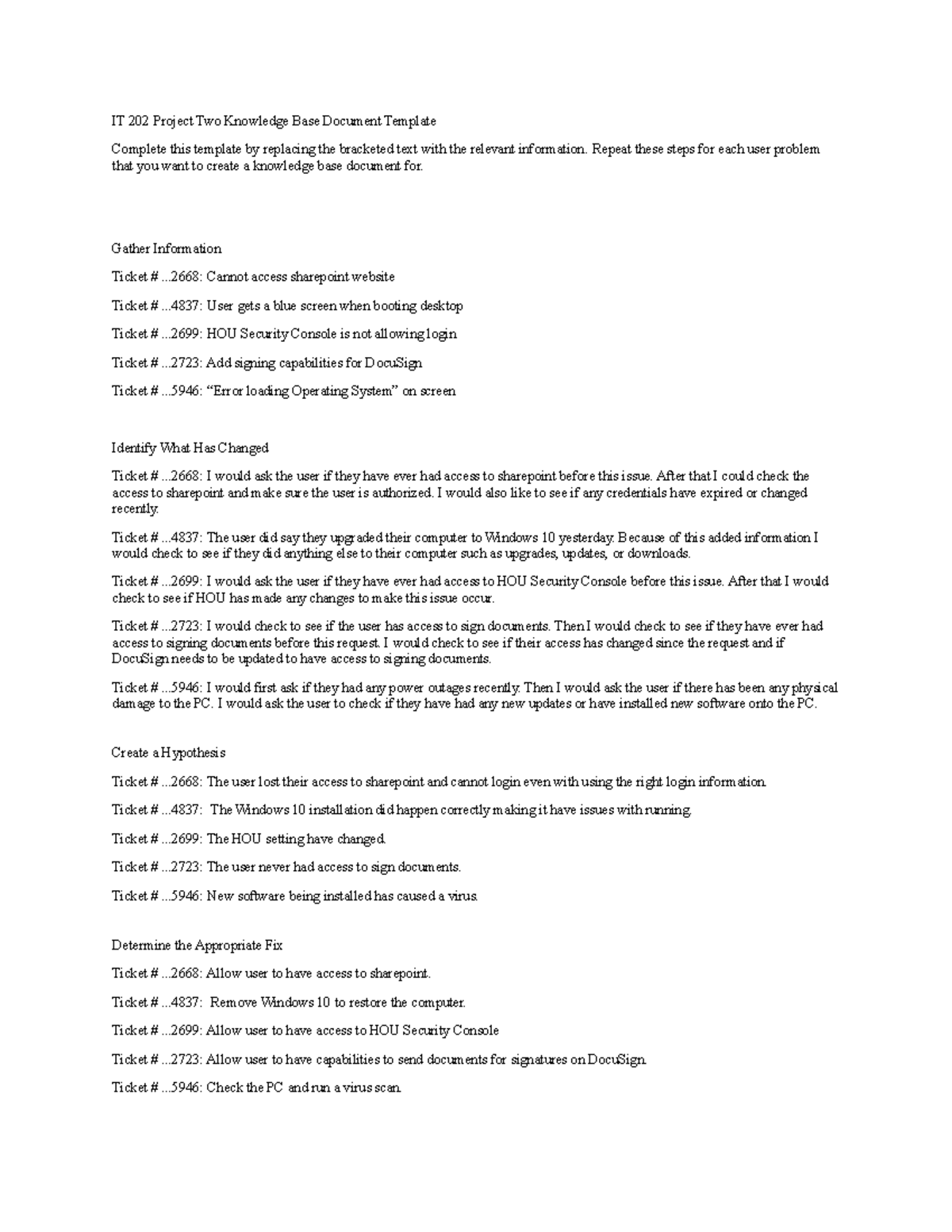 IT 202 Project 2 Knowledge Base Document Template Guide - Studocu