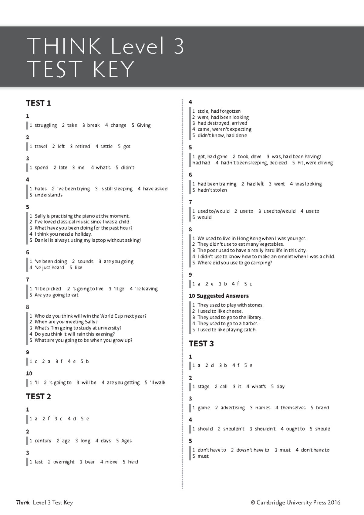 Think level 3. Cambridge. Tests key. - TEST 1 1 1 struggling 2 take 3 ...