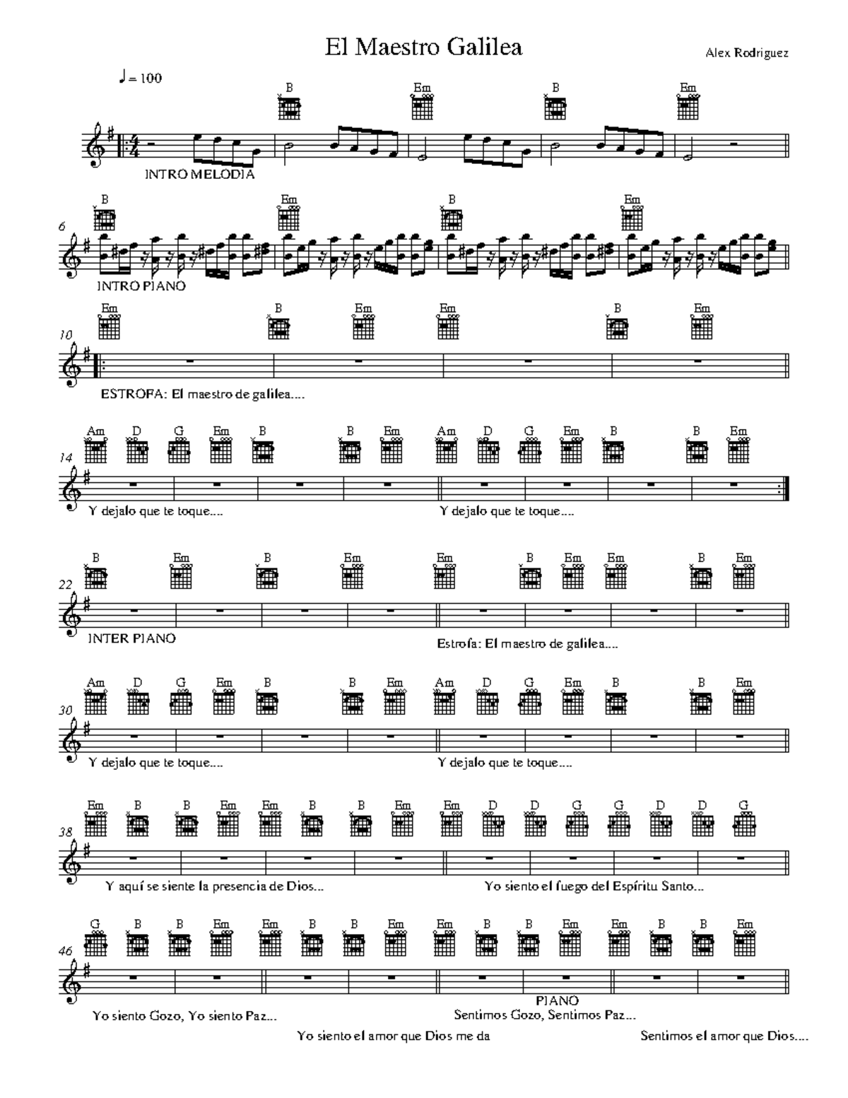 El Maestro de Galilea - Piano Chart (Intro & Estrofa) - Studocu