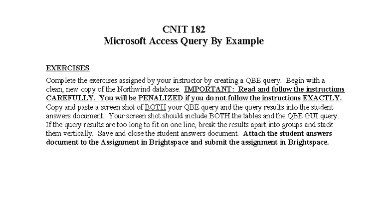 CNIT 182 Microsoft Access QBE Query Exercises and Answers - Studocu