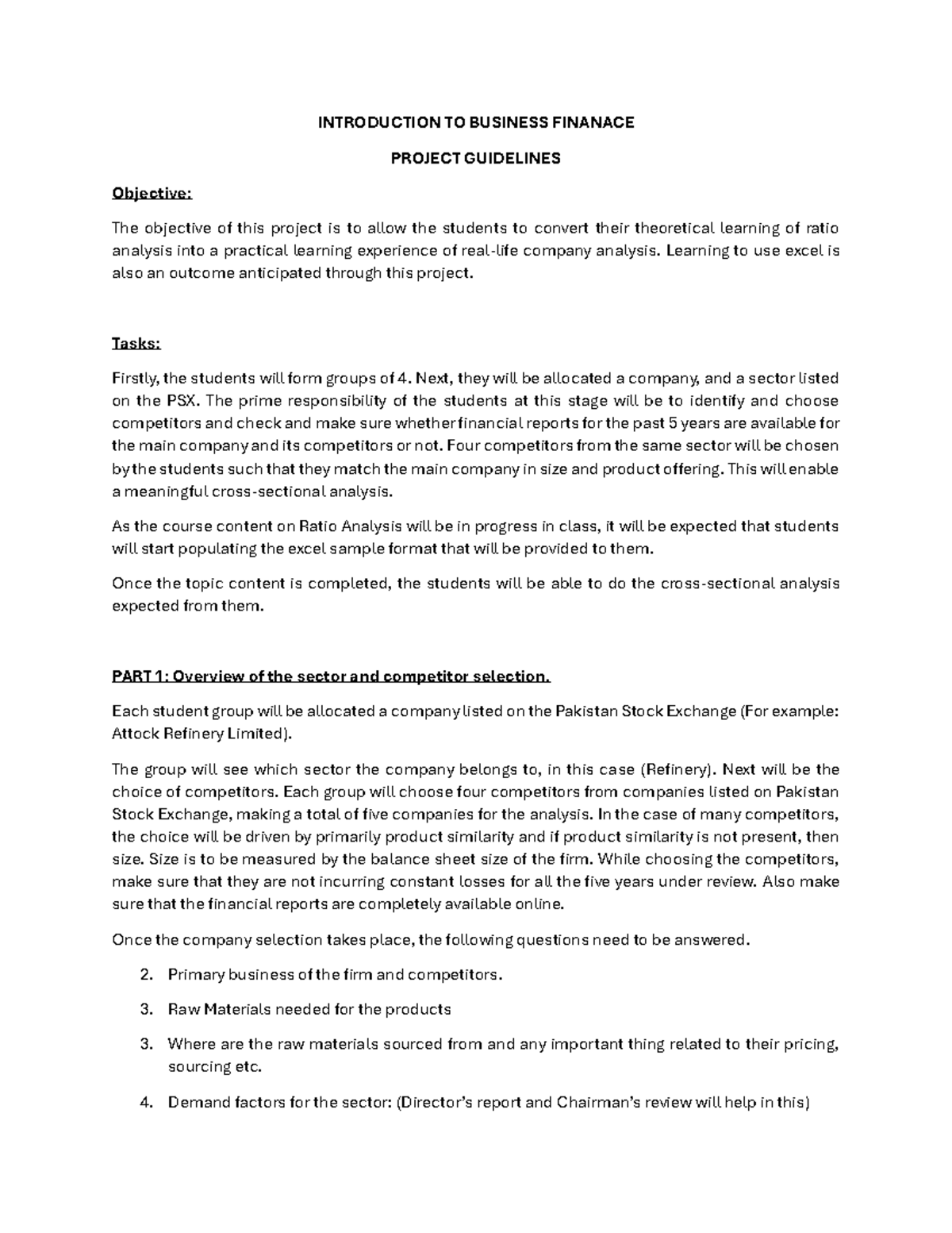 Project Guidlines - xyz - INTRODUCTION TO BUSINESS FINANACE PROJECT ...