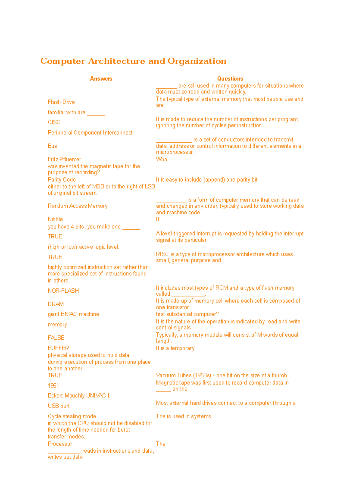 Computer Architecture and Organization Guide for CS101 Final Exam - Studocu