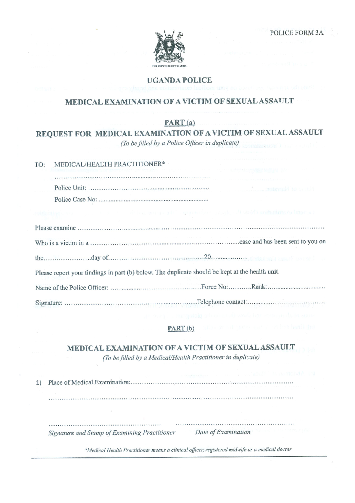 Medical Examination of Sexual Assault Victim - Police Form 3A - Studocu