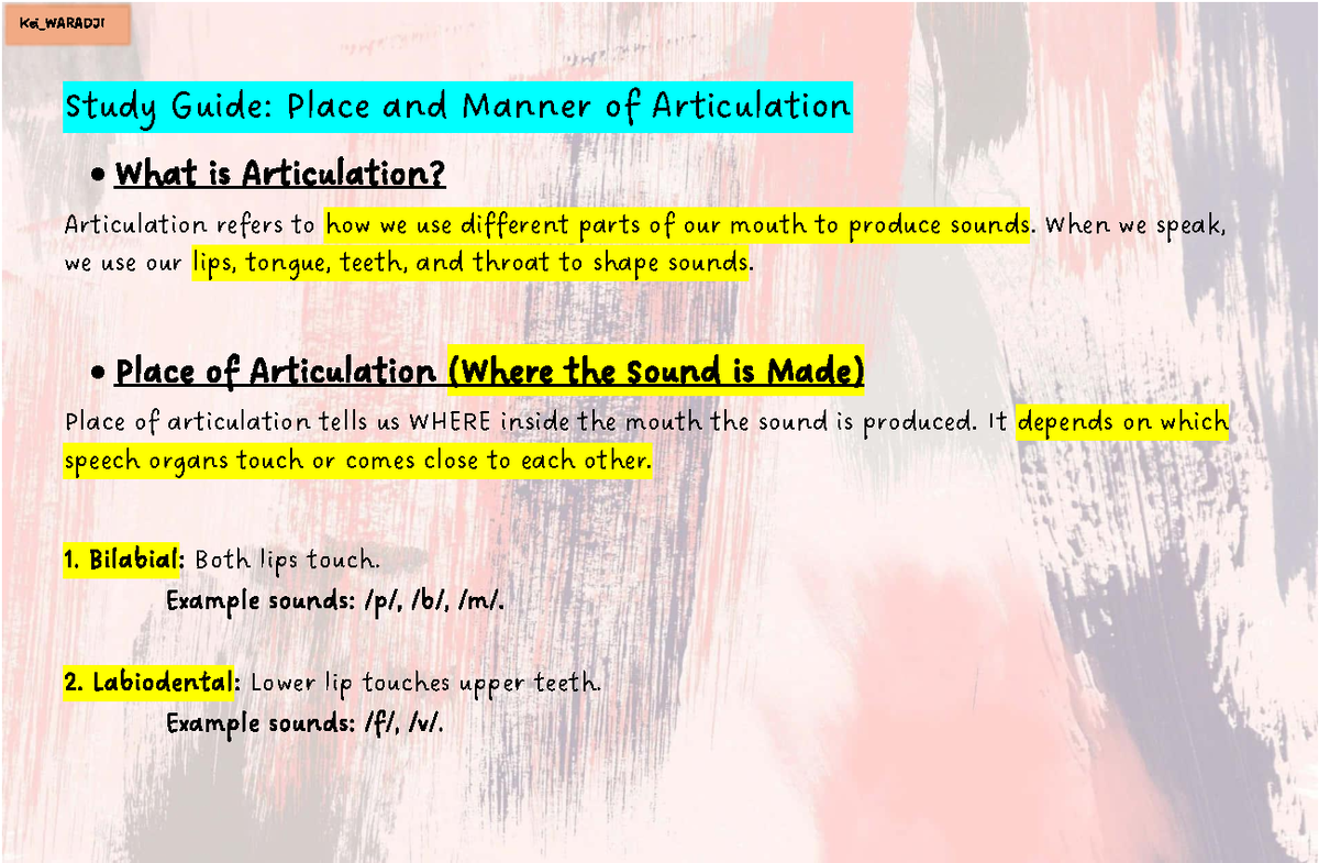 Kei_WARADJI Study Guide: Place & Manner of Articulation 302 - Studocu