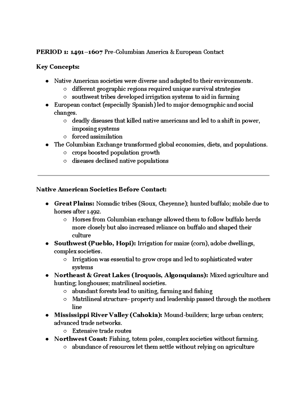 APUSH Study Guide: Periods 1-9 Overview and Key Concepts - PERIOD 1: ...