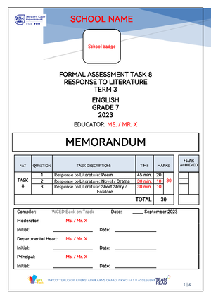 Grade 5 Geography Formal Assessment TASK TERM 1 - Eastleigh Primary ...