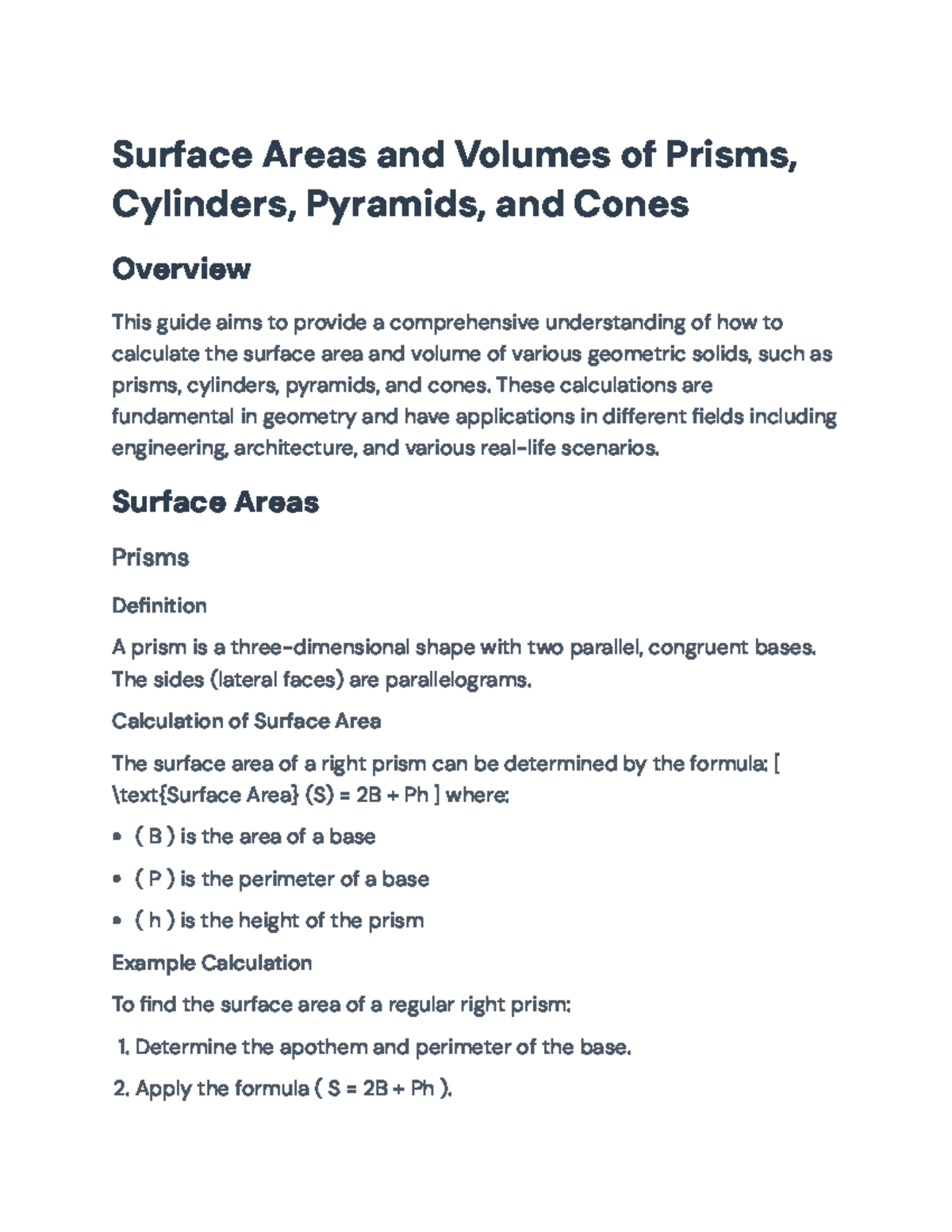 Calculating Surface Areas and Volumes of Geometric Solids: A Guide ...
