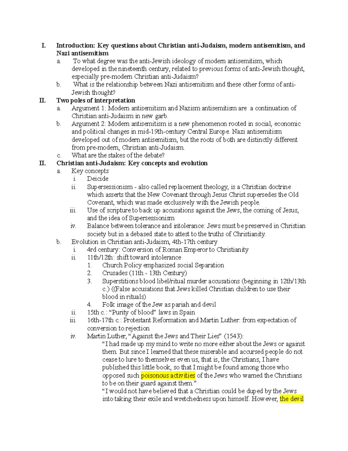 Class 2 - Lecture Notes on Christian Anti-Judaism & Modern Antisemitism ...