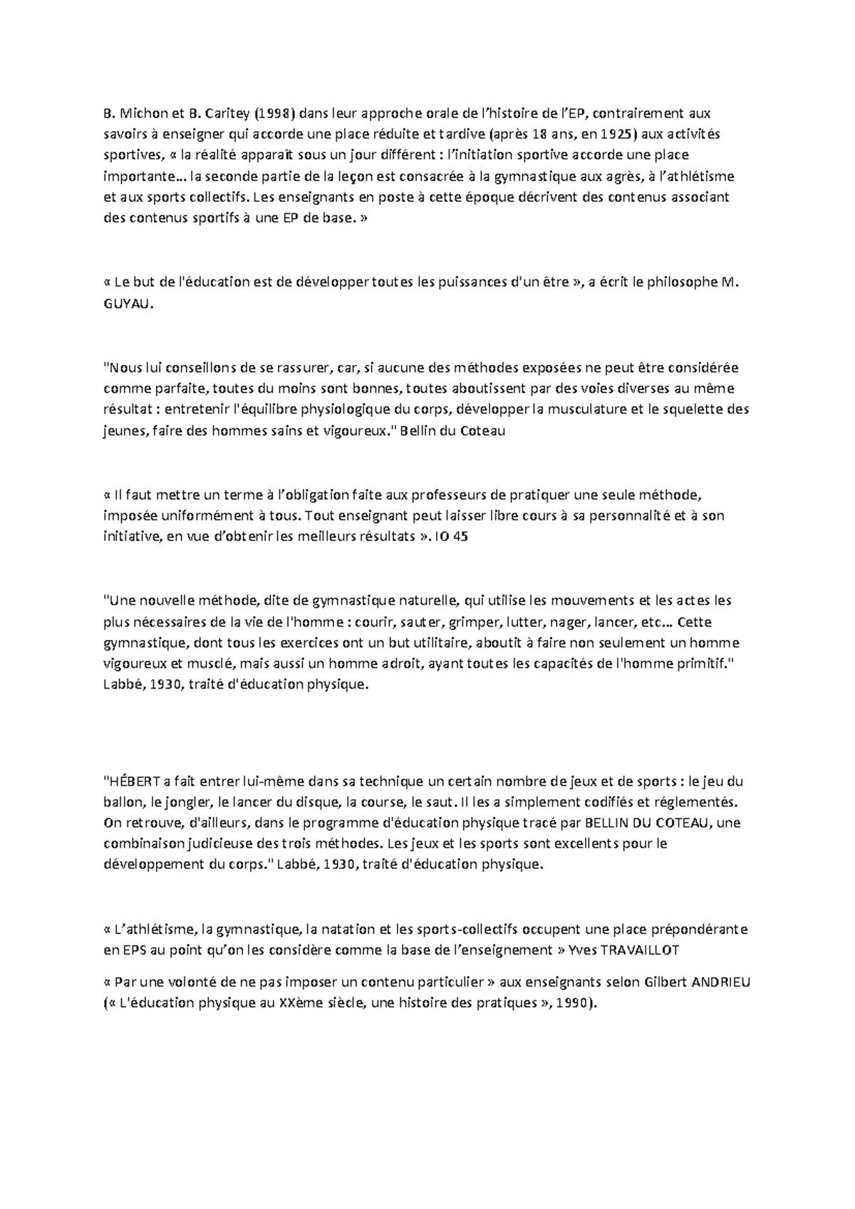 Références et Approches de l'Éducation Physique en Écrit 1 - Studocu