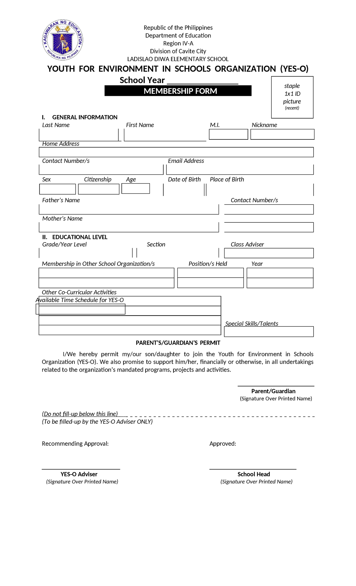 YES-O Membership Form - Youth for Environment Organization - Studocu