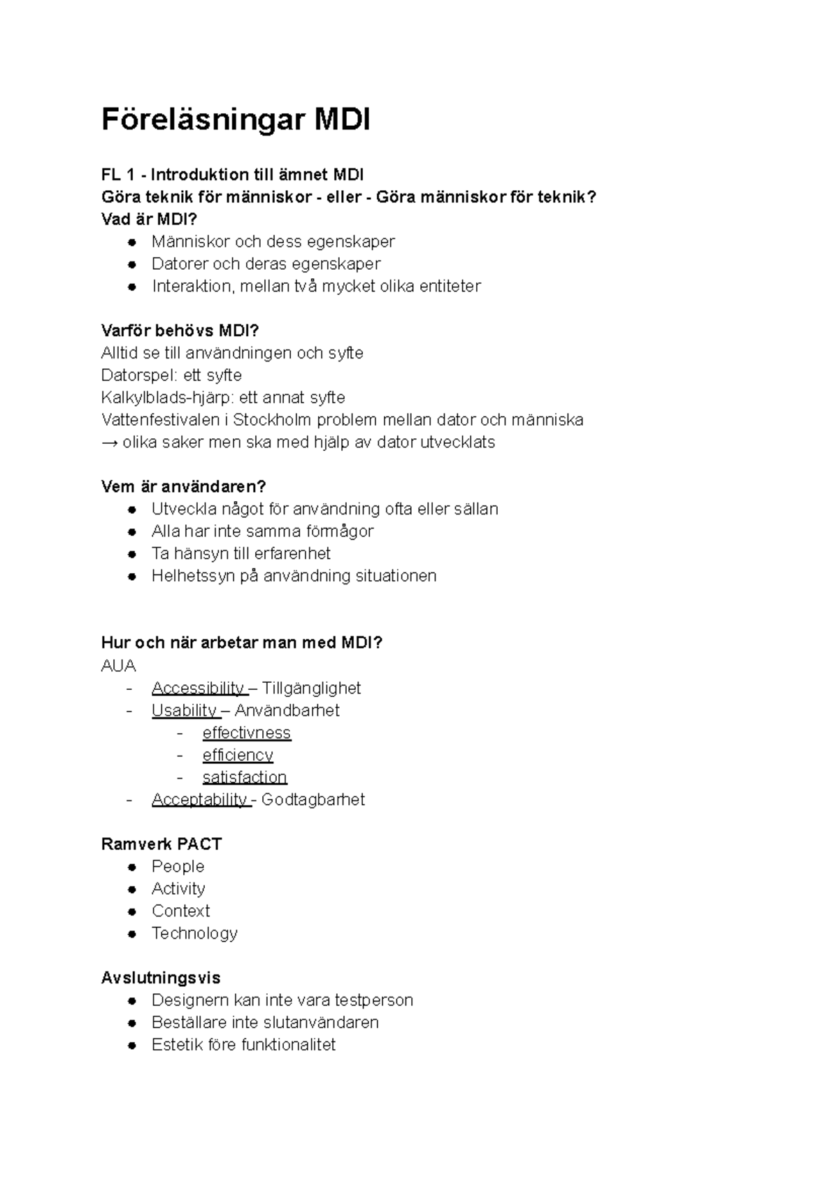 Föreläsning 1 MDI FL: Introduktion till MDI och Användarinteraktion ...