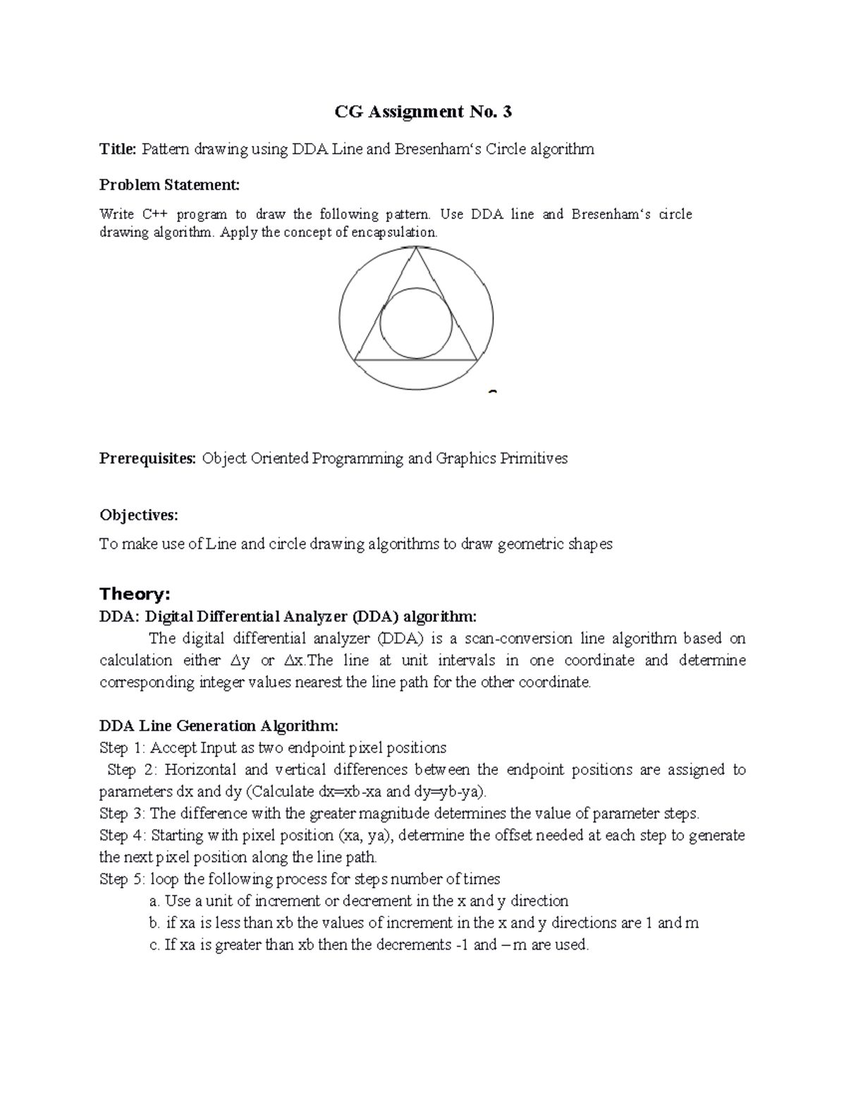 CG Assignment 3: DDA Line & Bresenham's Circle Drawing Algorithms - Studocu