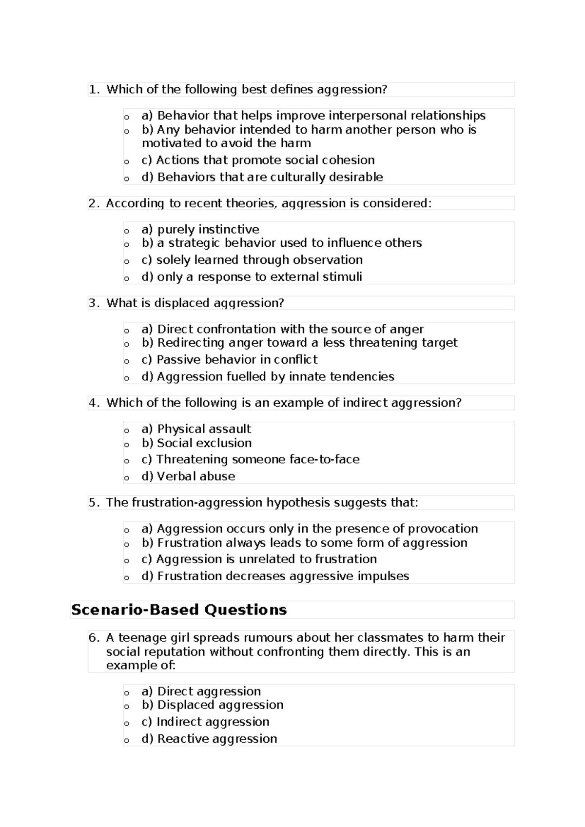 Chapter 10 Quiz: Understanding Aggression and Its Dynamics - Studocu