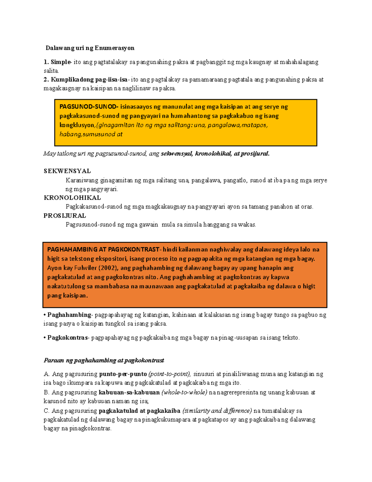 Tekstong Ekspositori: Paghahambing at Enumerasyon 085135 - Studocu