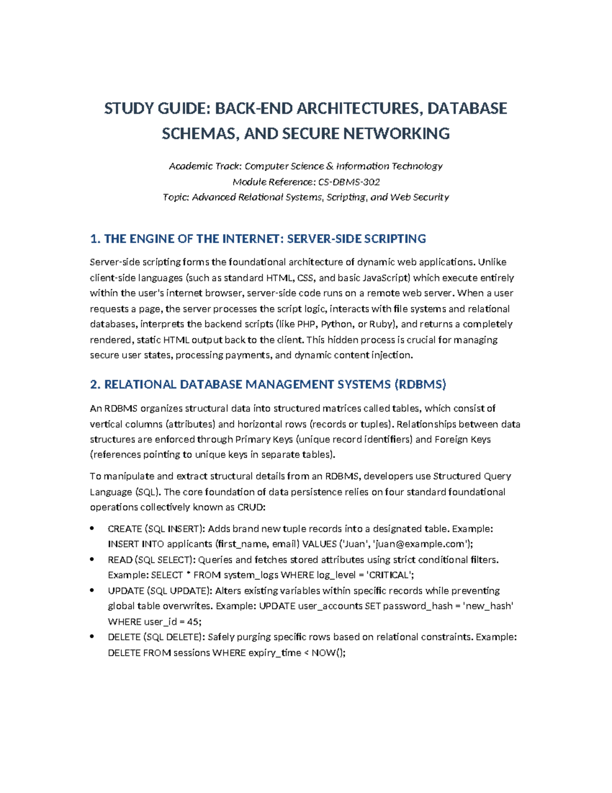 Advanced Relational Systems & Web Security Study Guide (CS IT) - Studocu