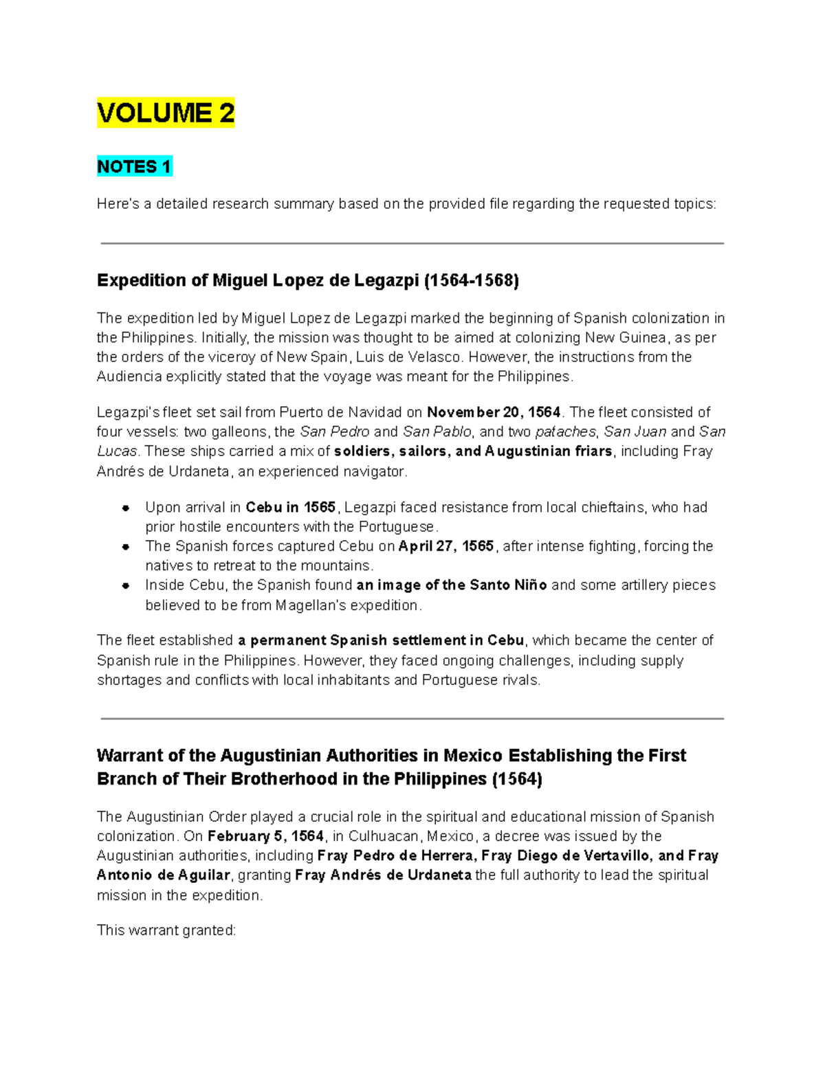 Expedition of Miguel Lopez de Legazpi: Detailed Research Summary - Studocu