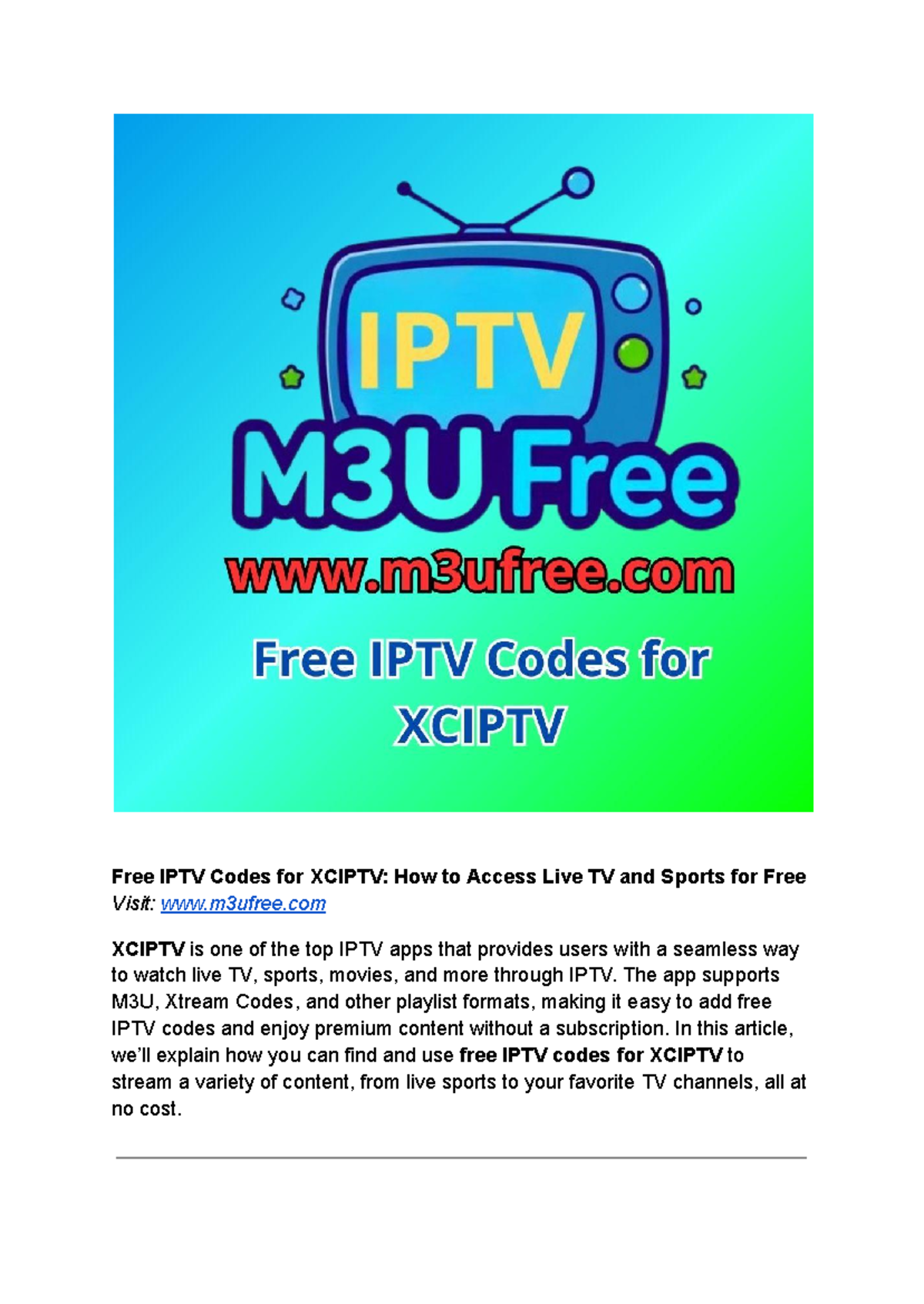 Free IPTV Codes for XCIPTV: Access Live TV & Sports Free Guide - Studocu