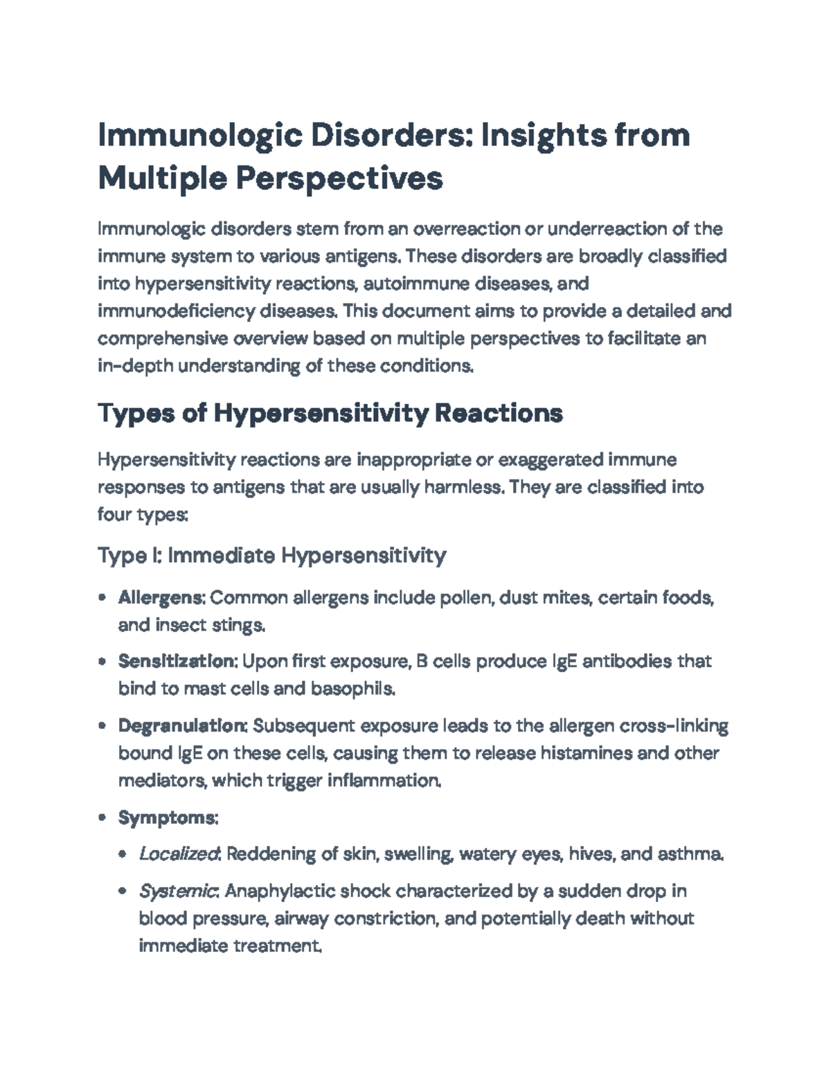 Comprehensive Overview of Immunologic Disorders and Their Types ...