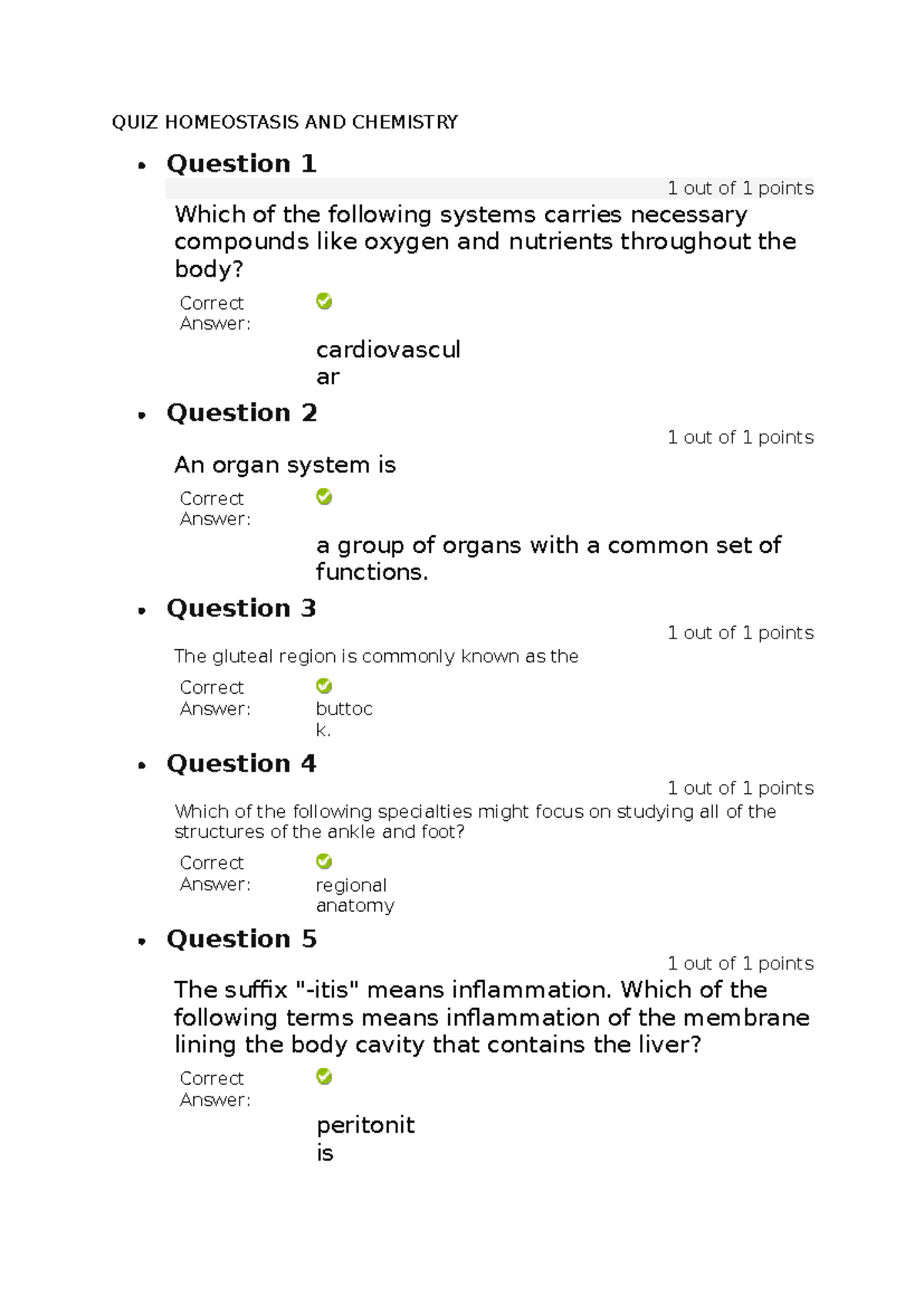 QUIZ: Homeostasis and Chemistry Concepts Review - Studocu