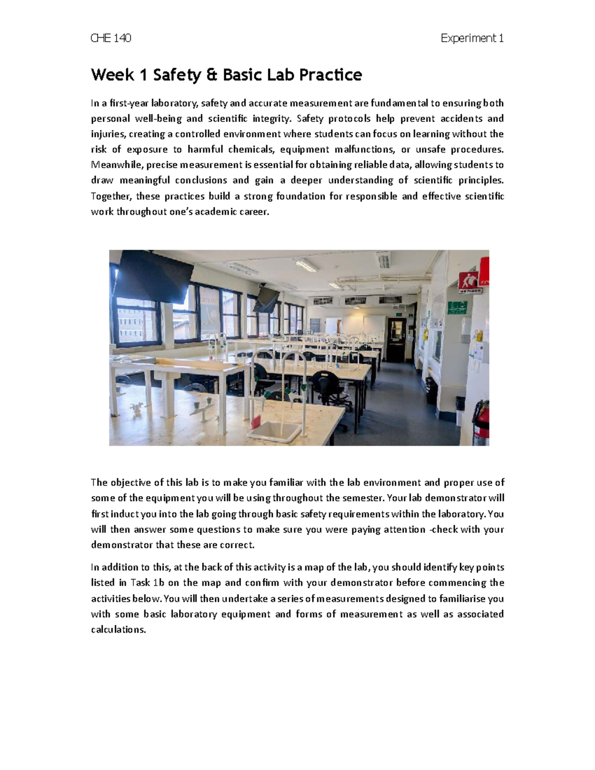 CHE 140 S2 2025 Lab 1a - Safety Protocols and Basic Lab Practices - Studocu
