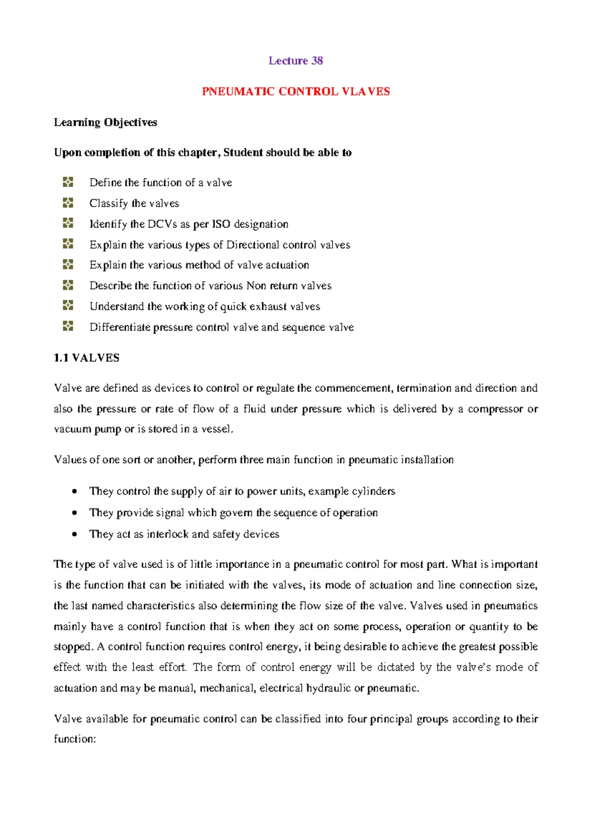 Lecture 41 - Lecture 41 ELECTRO – PNEUMATIC CONTROL Learning Objectives ...