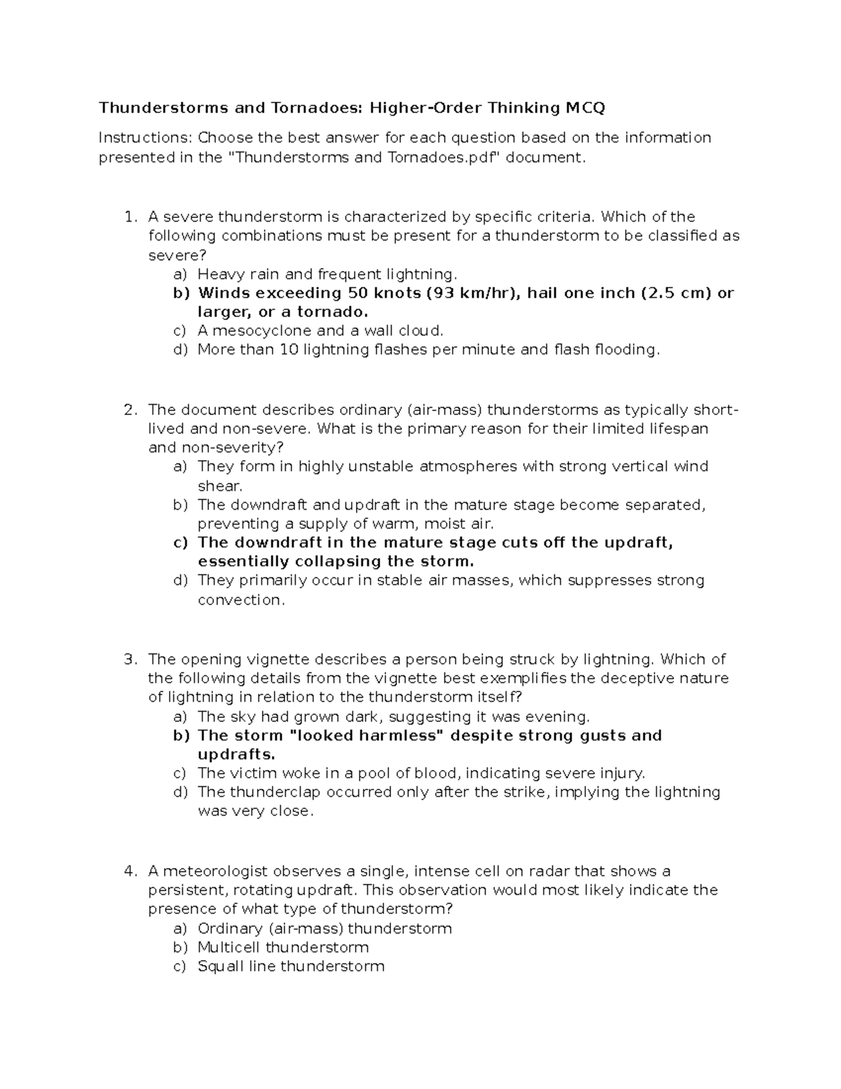 Thunderstorms and Tornadoes: MCQ Study Guide for Exam Preparation - Studocu