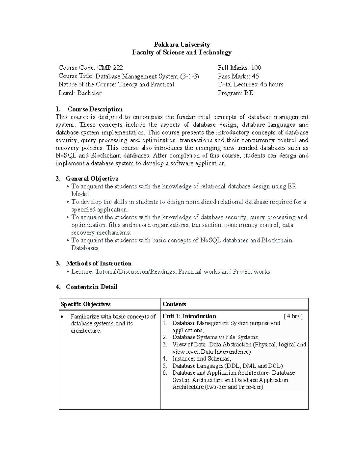 CMP 222 Database Management System III Semester Course Overview - Studocu