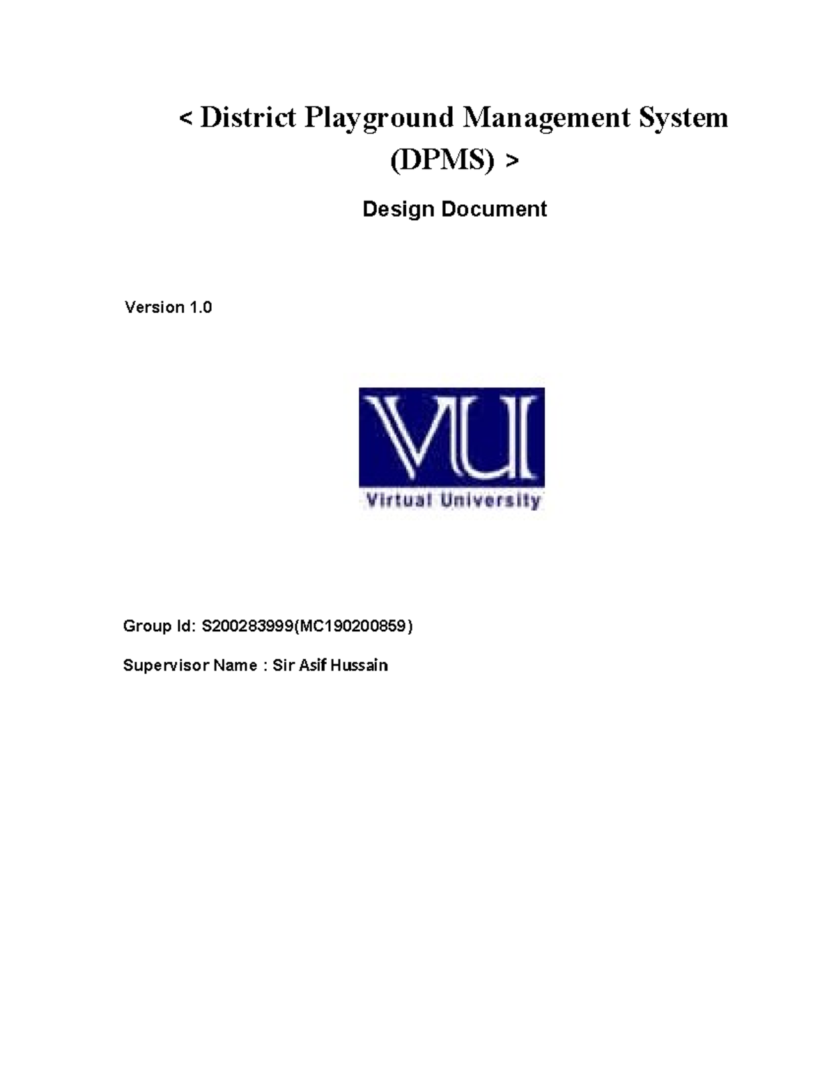 Design Document District Playground Management System (DPMS)