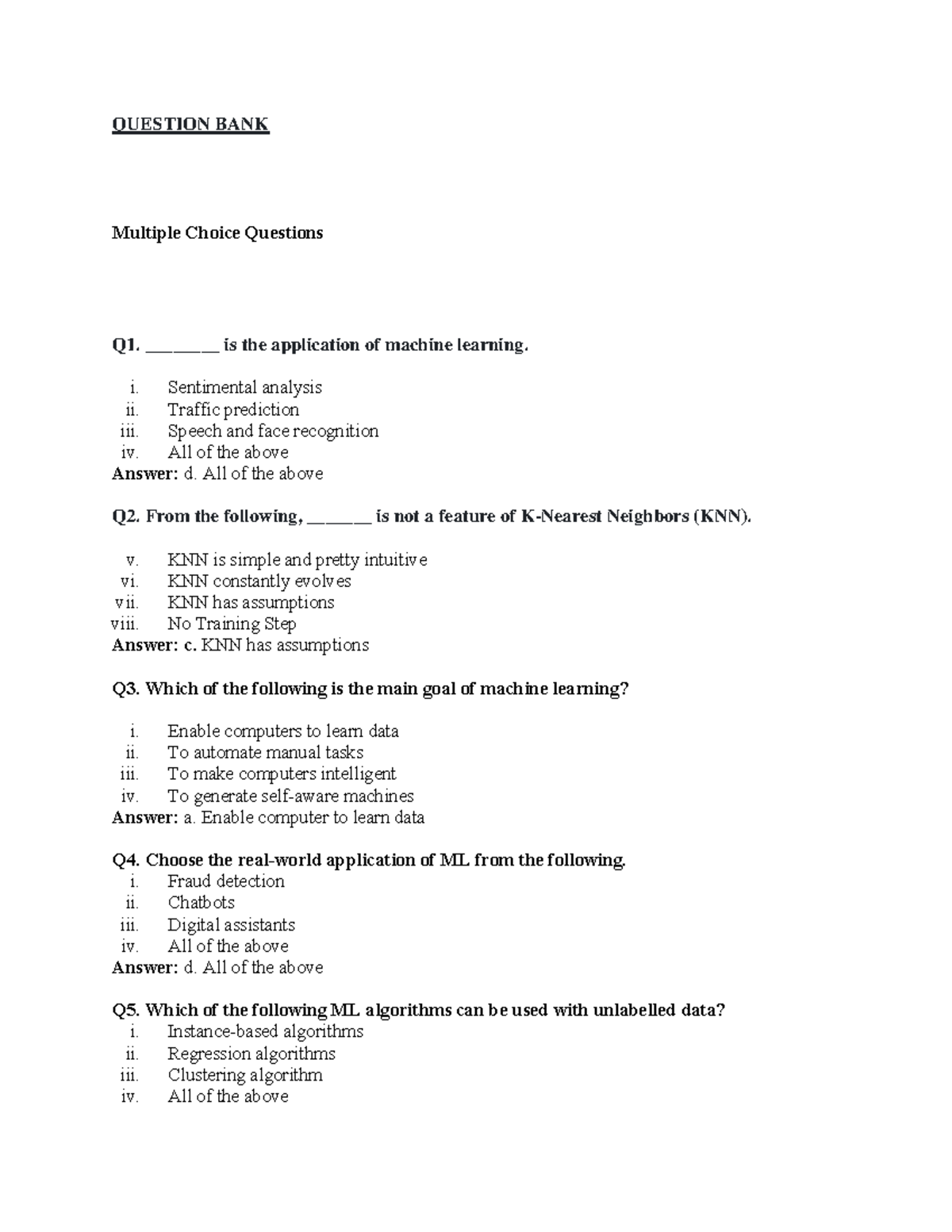 Spdl-QBANK: Comprehensive Machine Learning MCQ Collection - Studocu
