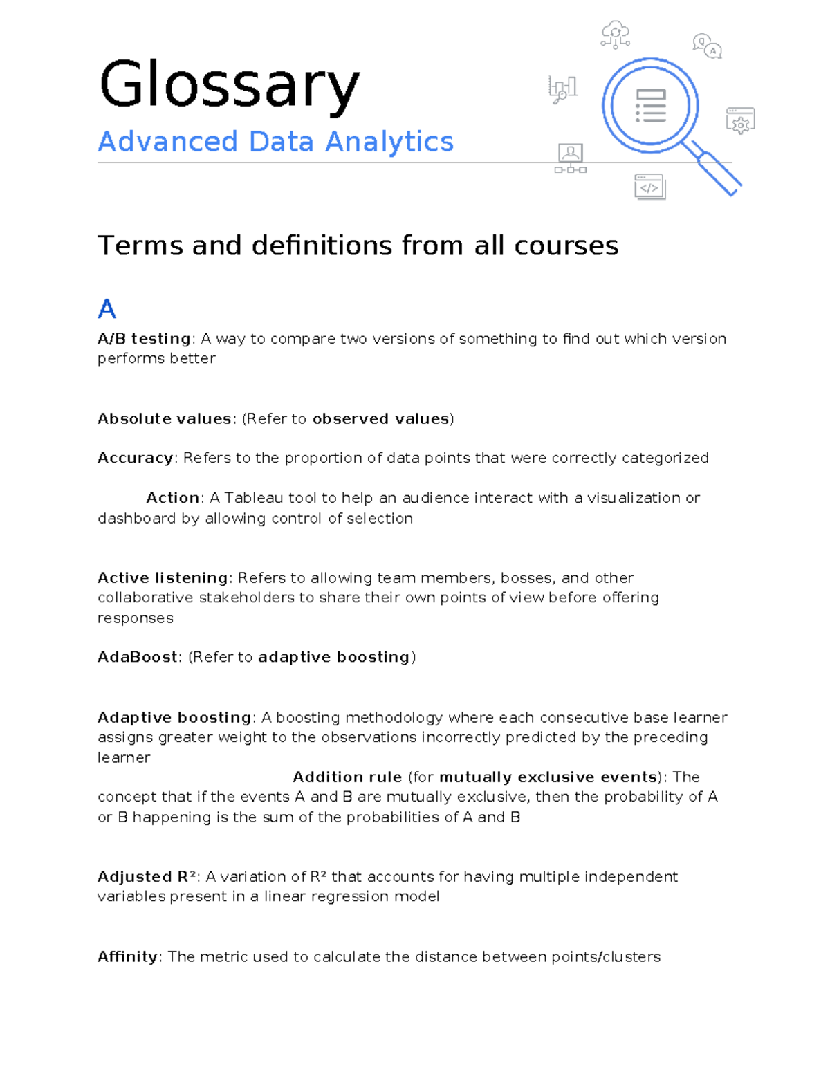 Google Data Analytics Glossary: Key Terms & Definitions Insights - Studocu