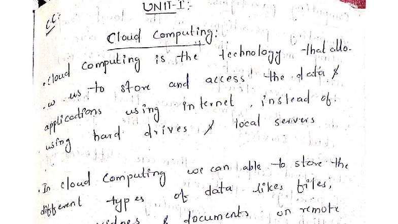 CC 2720 - Unit 1: Introduction to Cloud Computing Concepts - Studocu