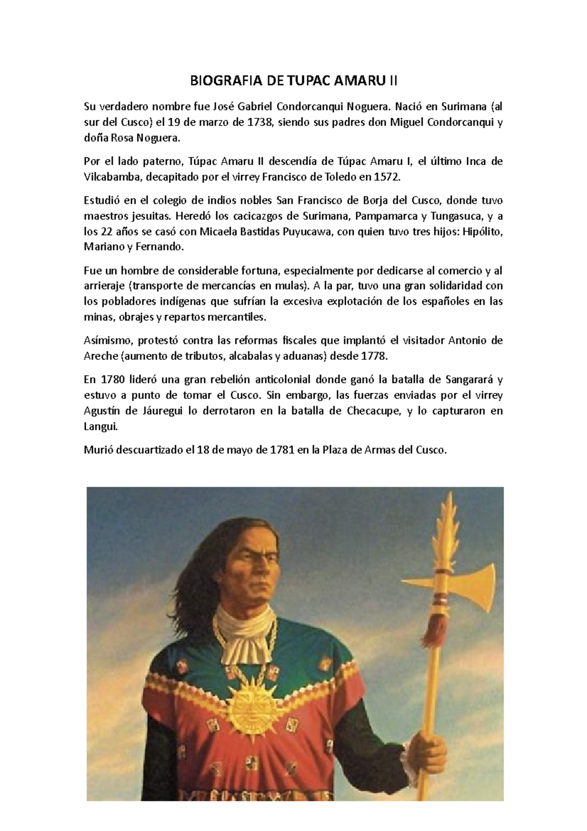 388745005 Biografía de Túpac Amaru II: Su Vida y Revueltas Sociales ...