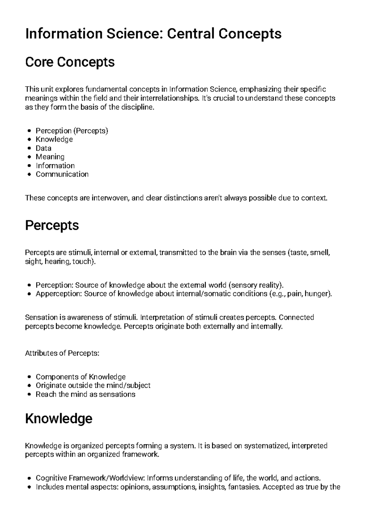 Understanding Information and Knowledge: Core Concepts (IS 101) - Studocu