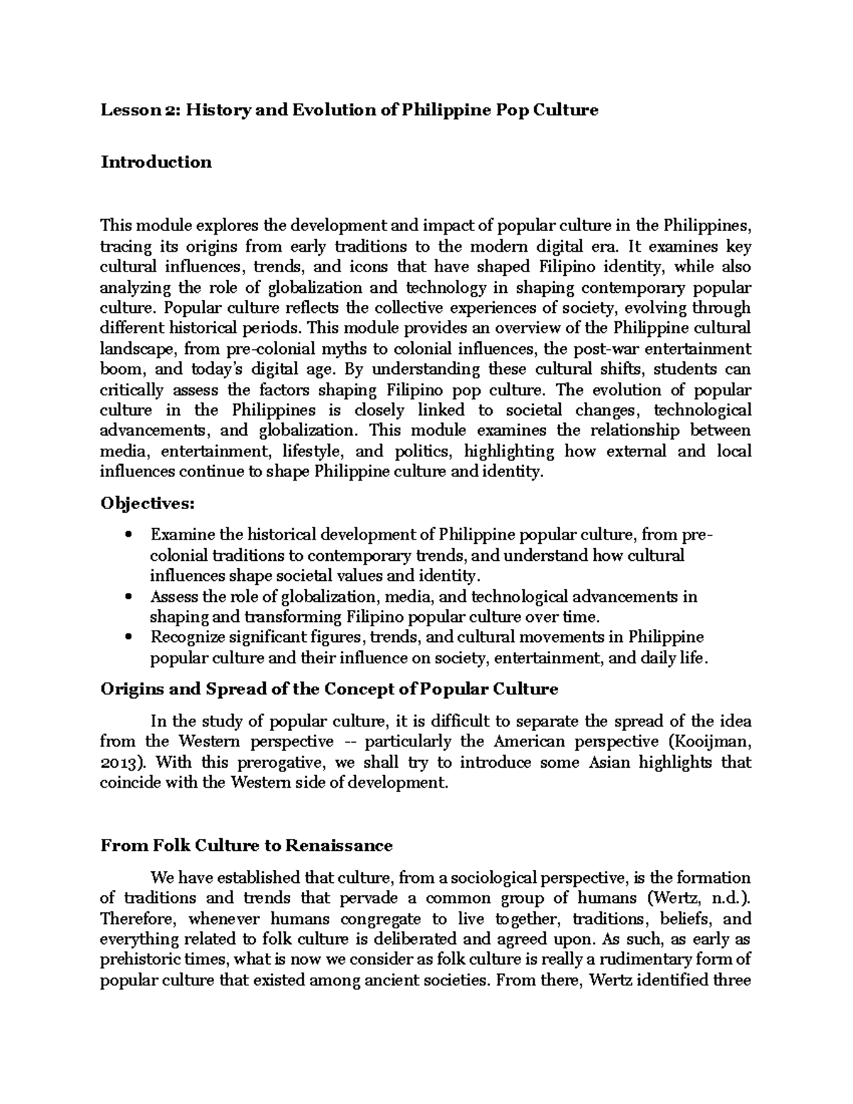 Lesson 2: Evolution of Philippine Pop Culture and Its Impact - Studocu