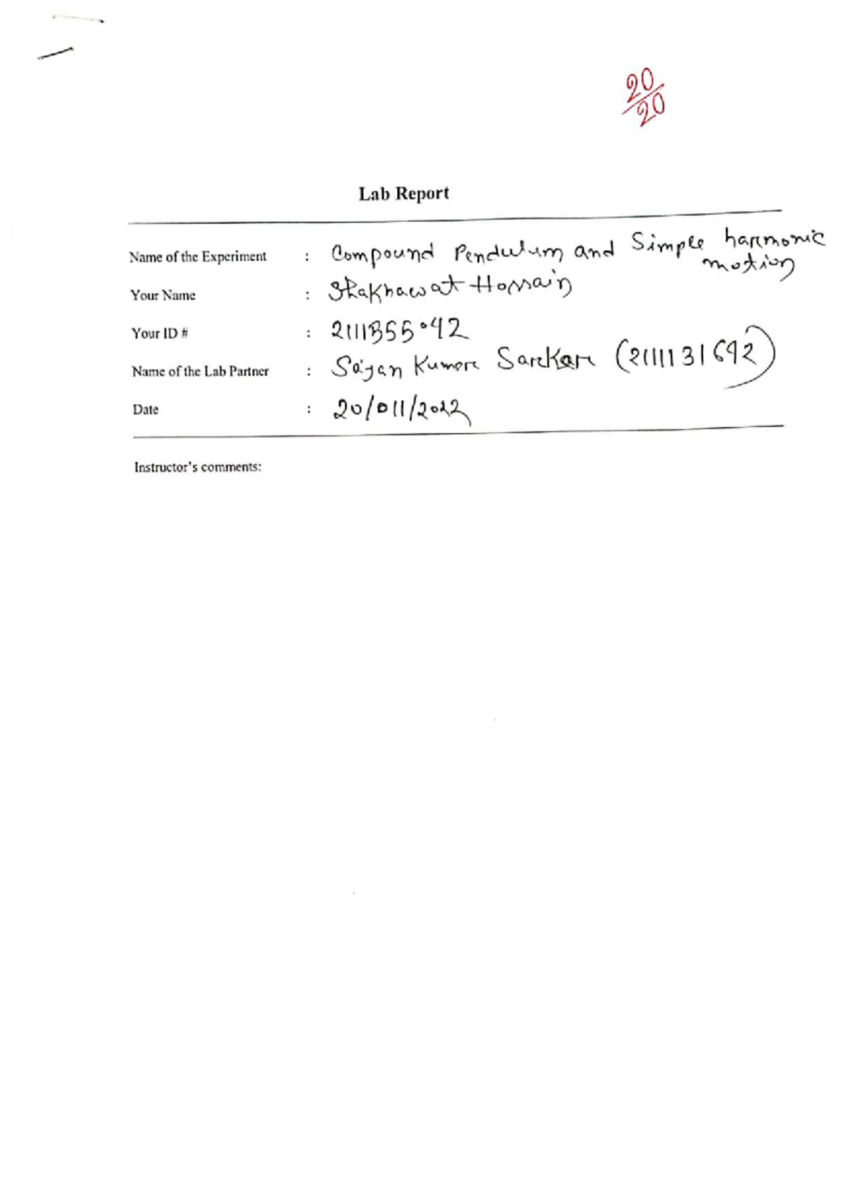 PLR6 - PHY107 Lab Report: Compound Pendulum Experiment Analysis - Studocu