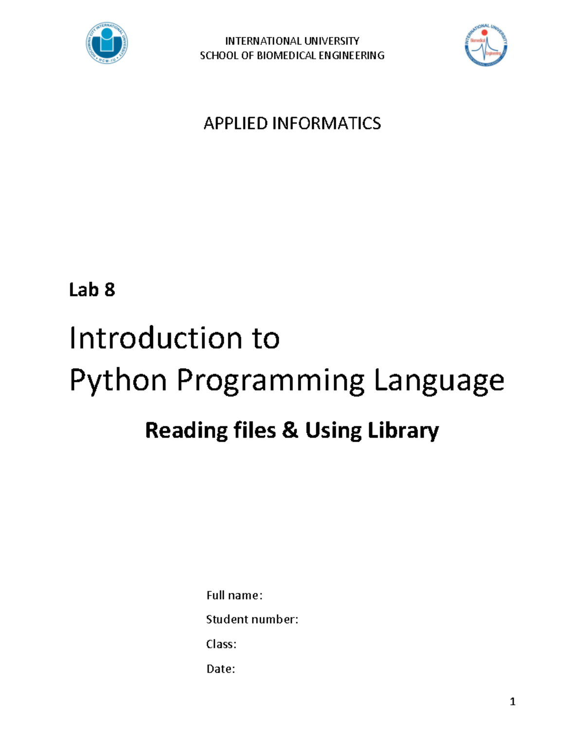 Applied Informatic Python Lab8-2 - SCHOOL OF BIOMEDICAL ENGINEERING ...