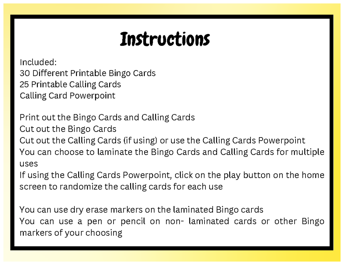 Healthy Snacking Bingo Cards & Instructions - Studocu