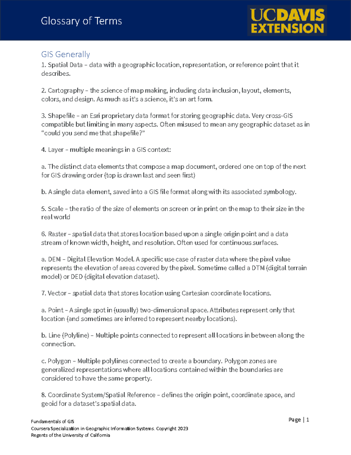 Glossary of Terms for GIS - Fundamentals of GIS (Coursera) - Studocu