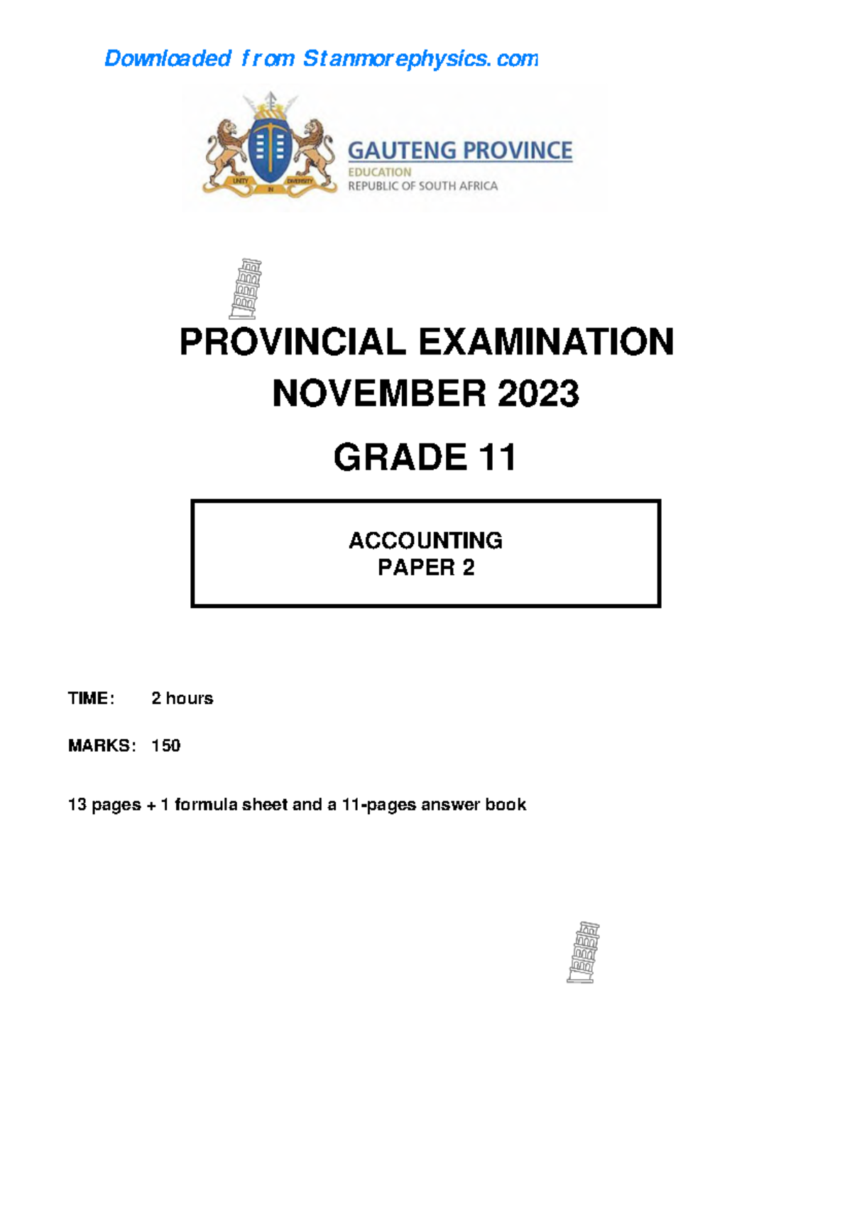 Grade 11 Accounting November 2023 P2 Exam Questions & Memo - Studocu