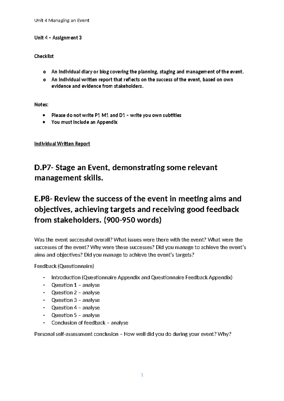 Unit 4 Assignment 3 Guide - Unit 4 – Assignment 3 Checklist o An ...