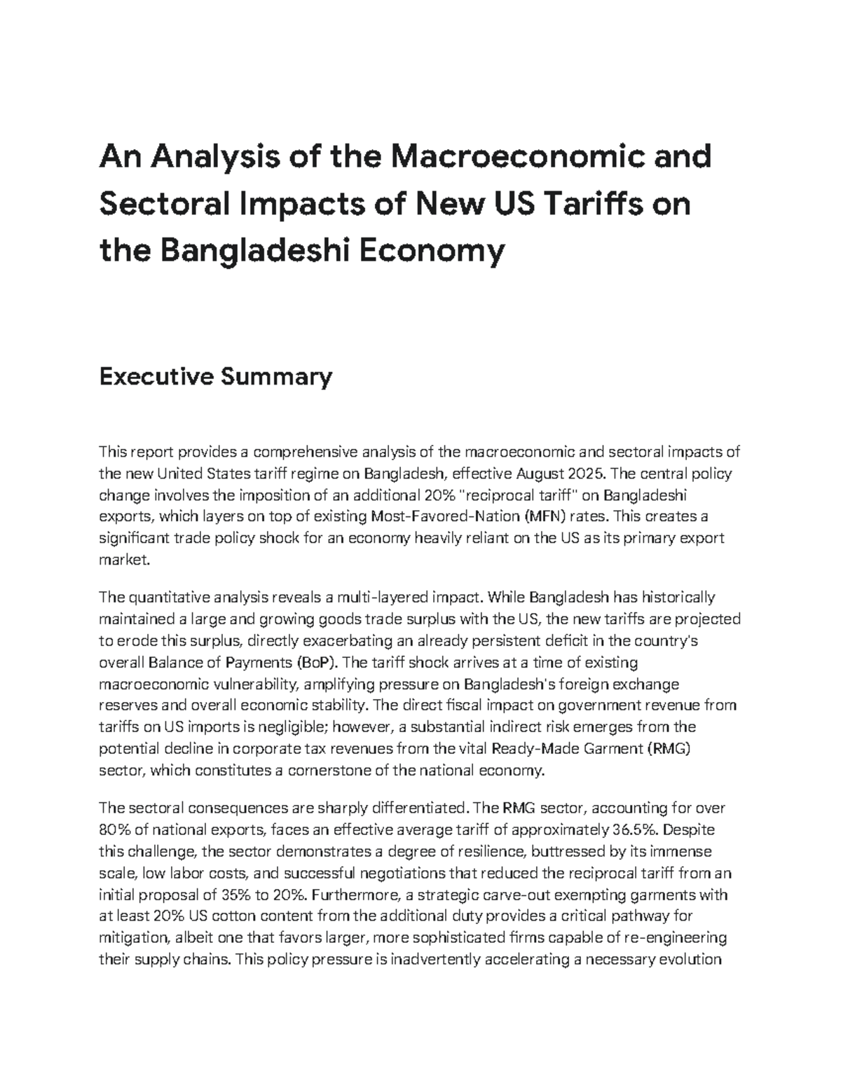 Bangladesh-US Trade Policy Analysis: Impacts of 2025 Tariffs on Economy ...