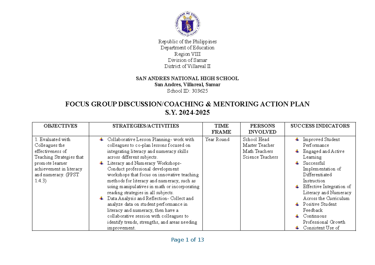 FGD Plan: Action Strategies for Teacher Collaboration & Student Success ...