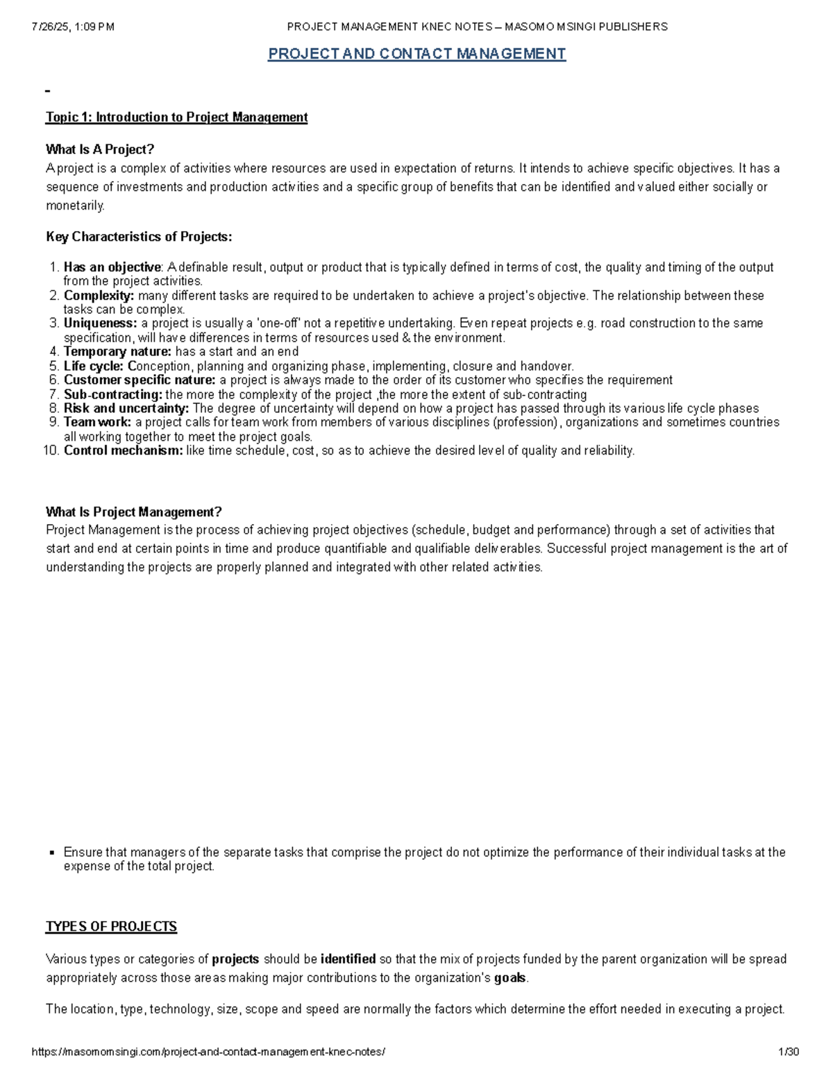 Project Management KNEC Notes: Introduction & Key Concepts - Studocu