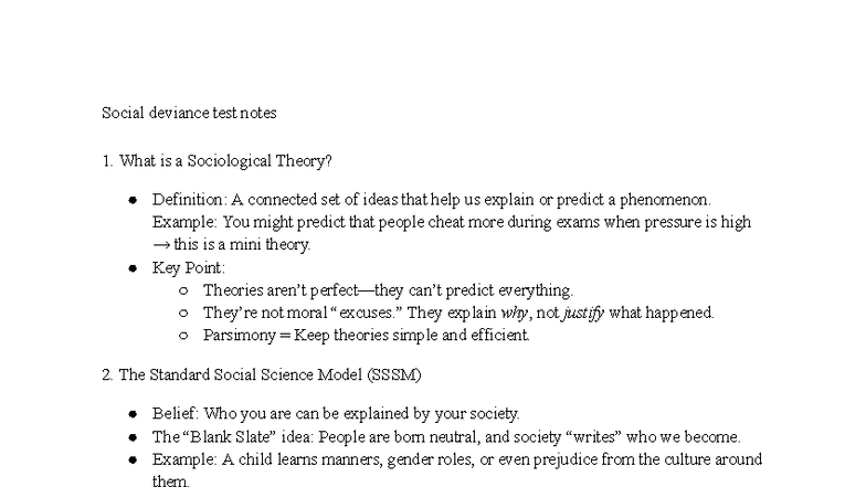 SOC 101: Social Deviance Test Notes 1 - Key Theories & Concepts - Studocu