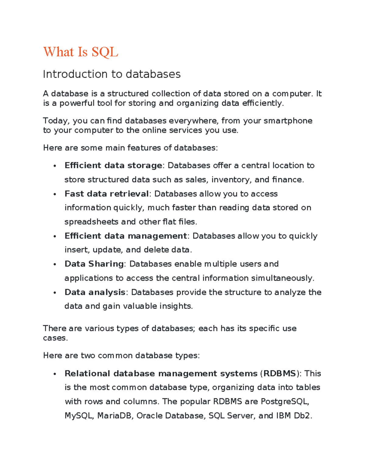 What Is SQL: Key Concepts and Features of Databases - Studocu
