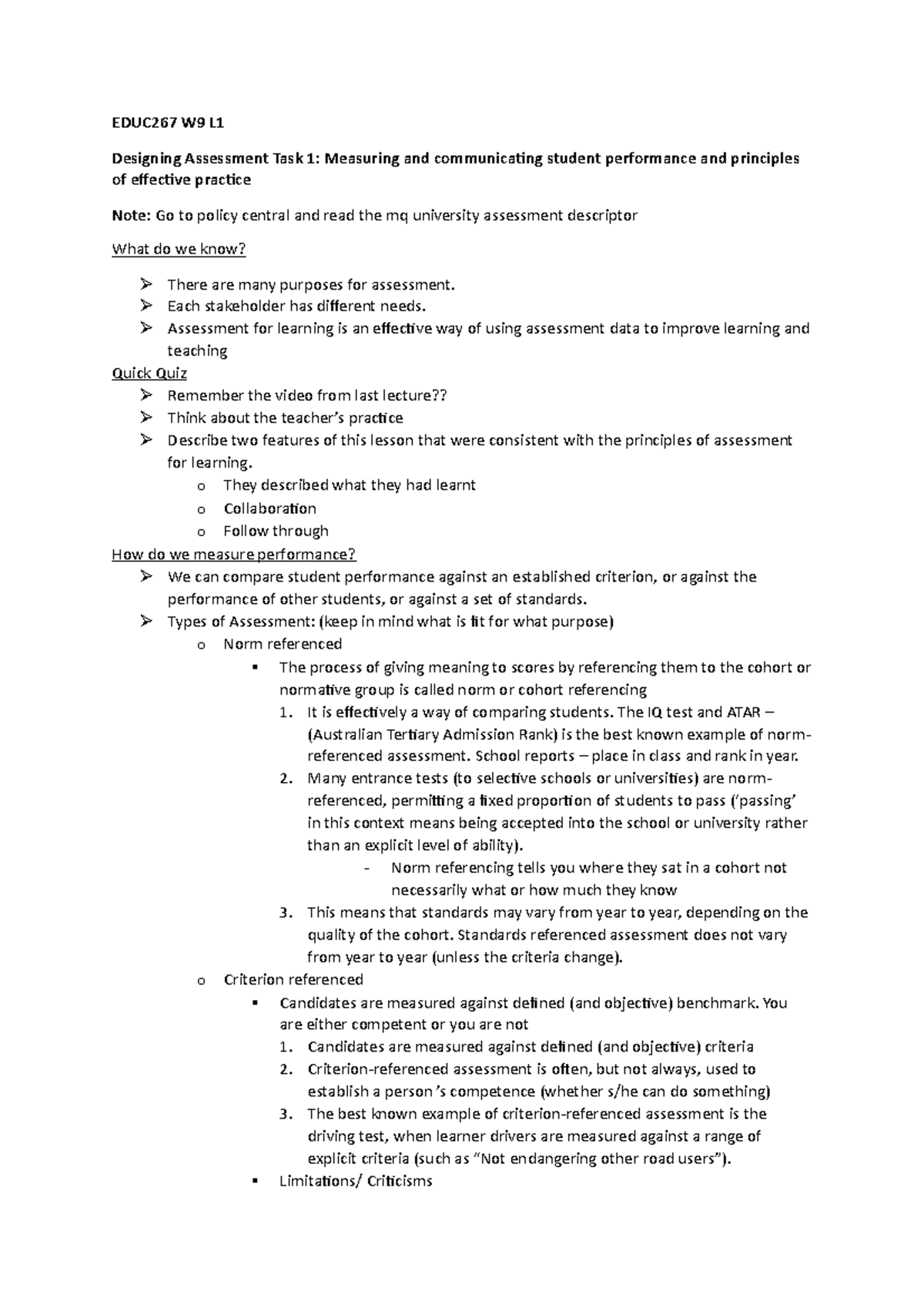 EDUC267 W9 L1 - Detailed lecture notes - EDUC267 W9 L Designing ...