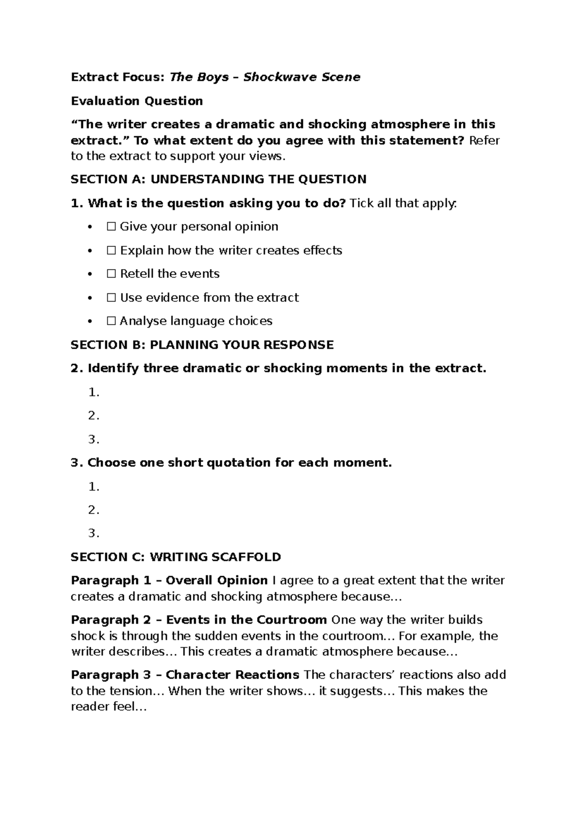 The Boys Exam Evaluation: Analyzing the Shockwave Scene - Studocu