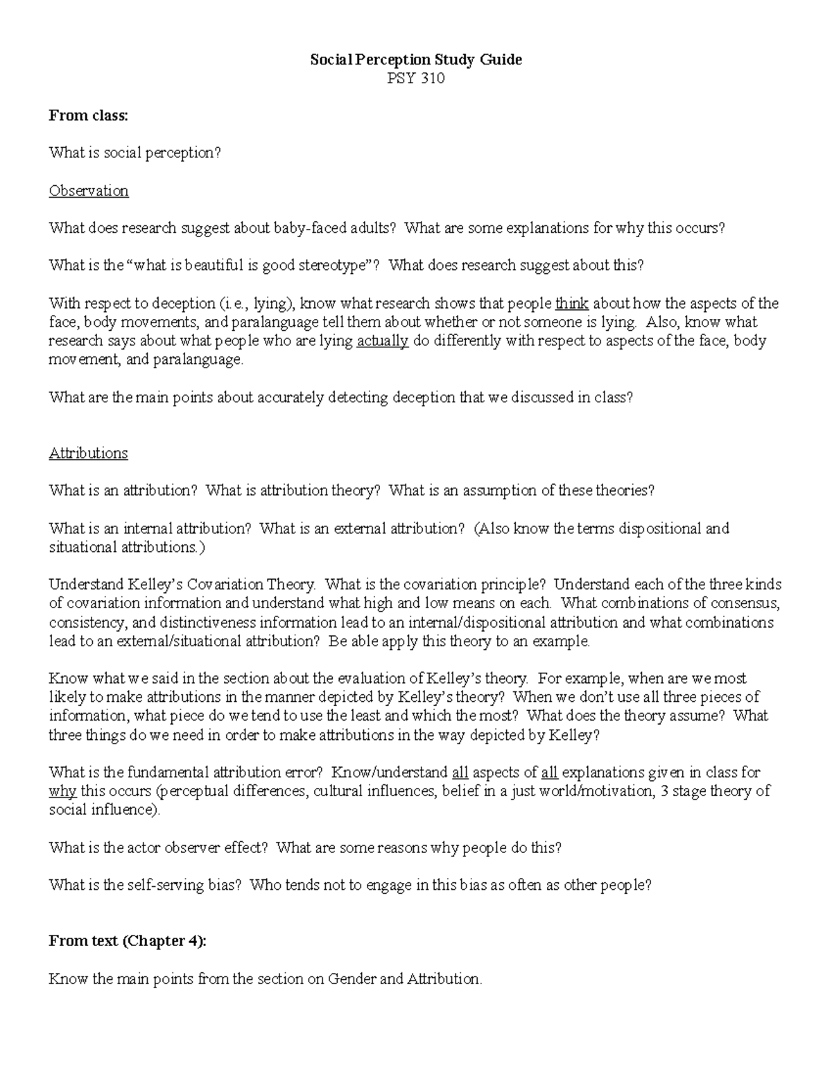 Social Perception Study Guide: Key Concepts in PSY 310 - Studocu