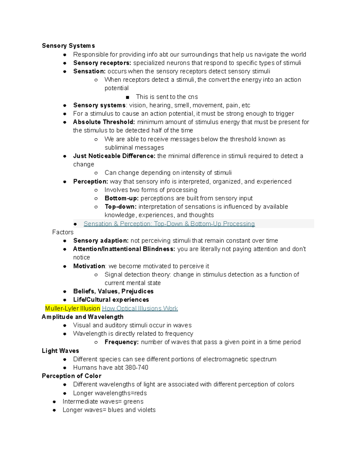 Sensory Systems and Perception: Key Concepts in Intro Psych (PSY101 ...